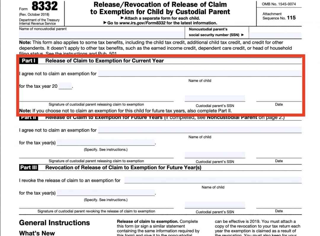 IRS Form 8332 Instructions - Release of Child Exemption