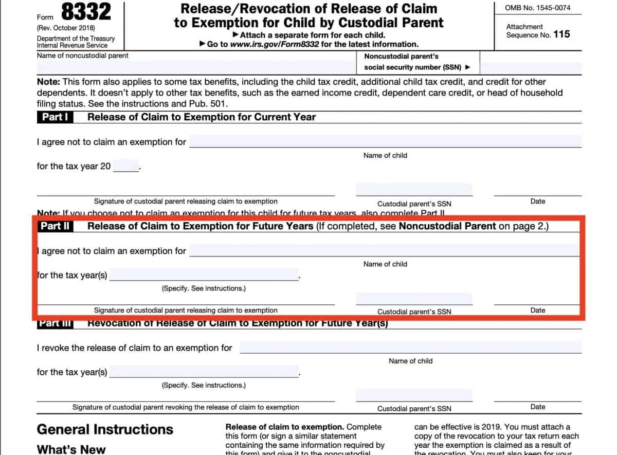 IRS Form 8332 Instructions - Release of Child Exemption