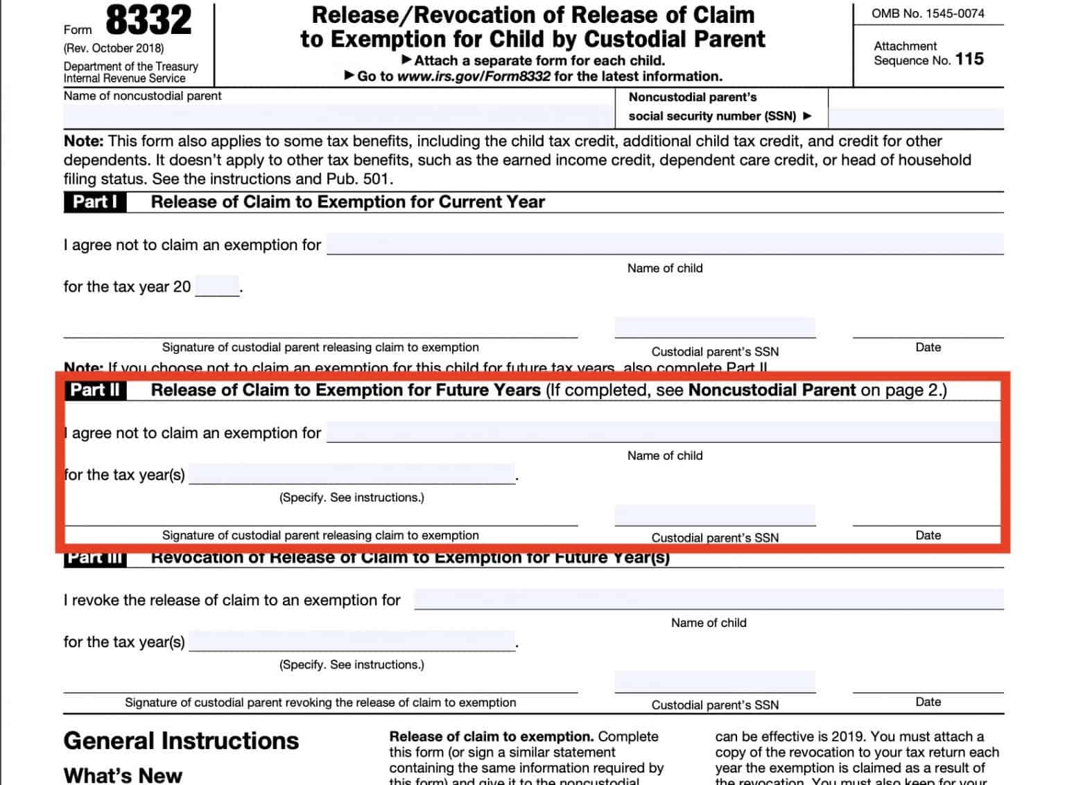 IRS Form 8332 Instructions - Release of Child Exemption