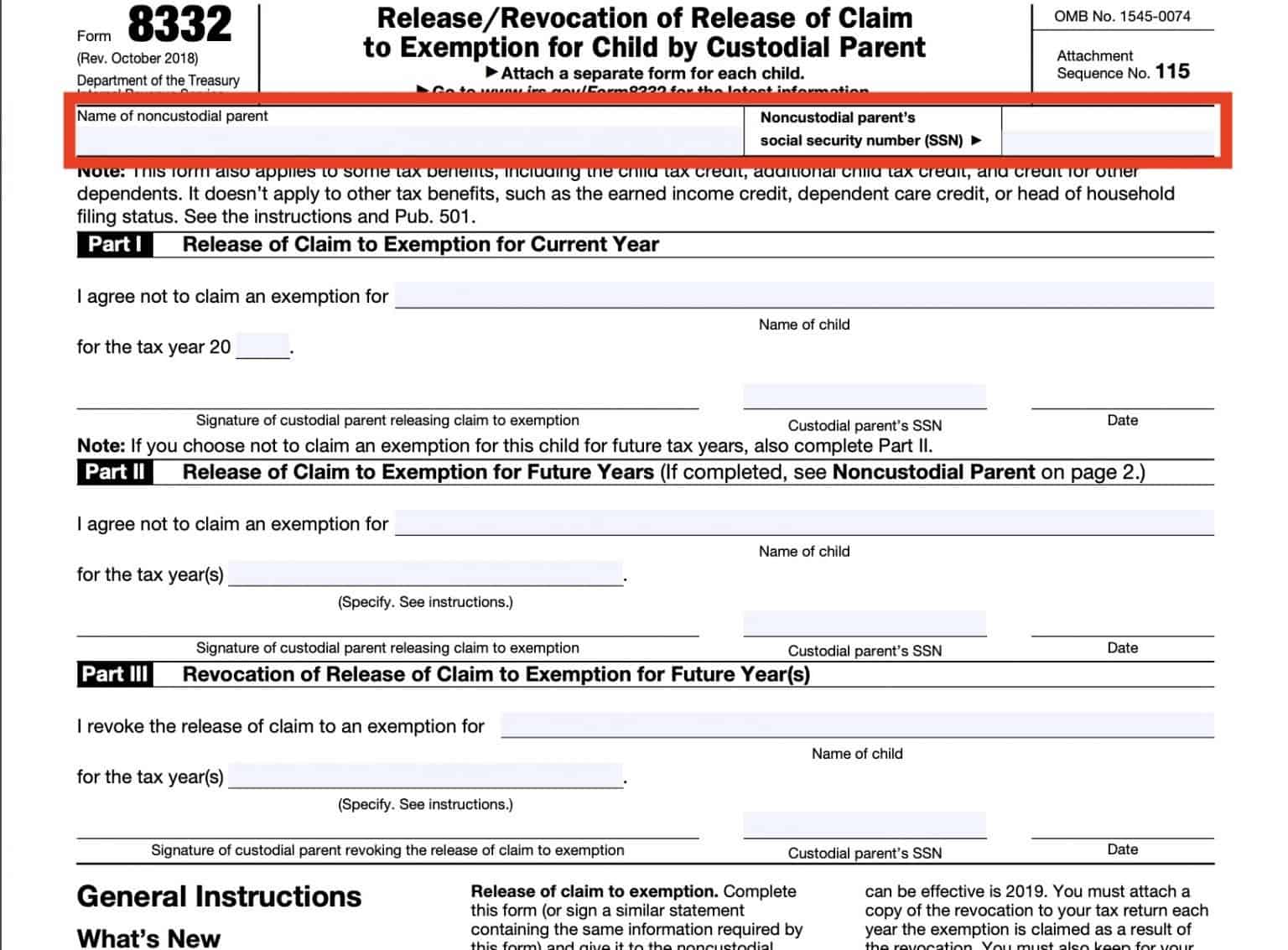 IRS Form 8332 Instructions - Release of Child Exemption