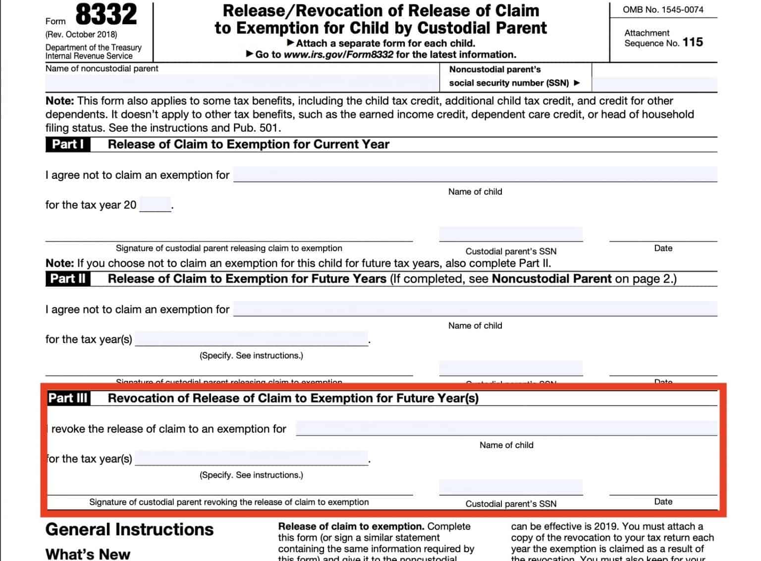 IRS Form 8332 Instructions - Release of Child Exemption