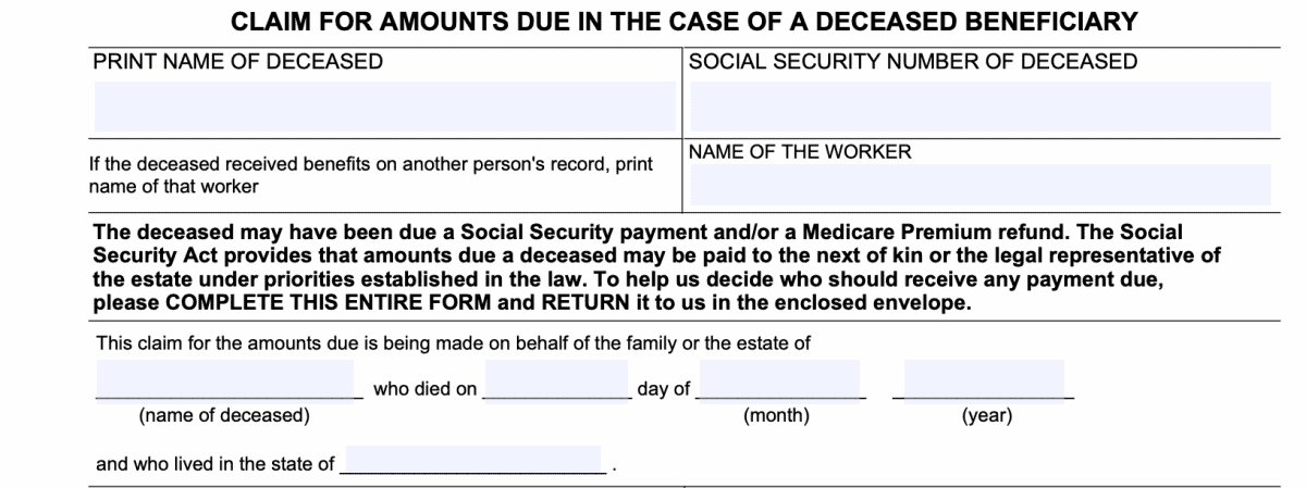 Form SSA 1724 Instructions: Claims On Behalf of a Decedent