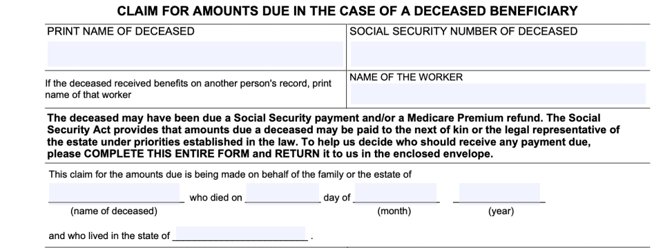Form SSA 1724 Instructions: Claims On Behalf of a Decedent