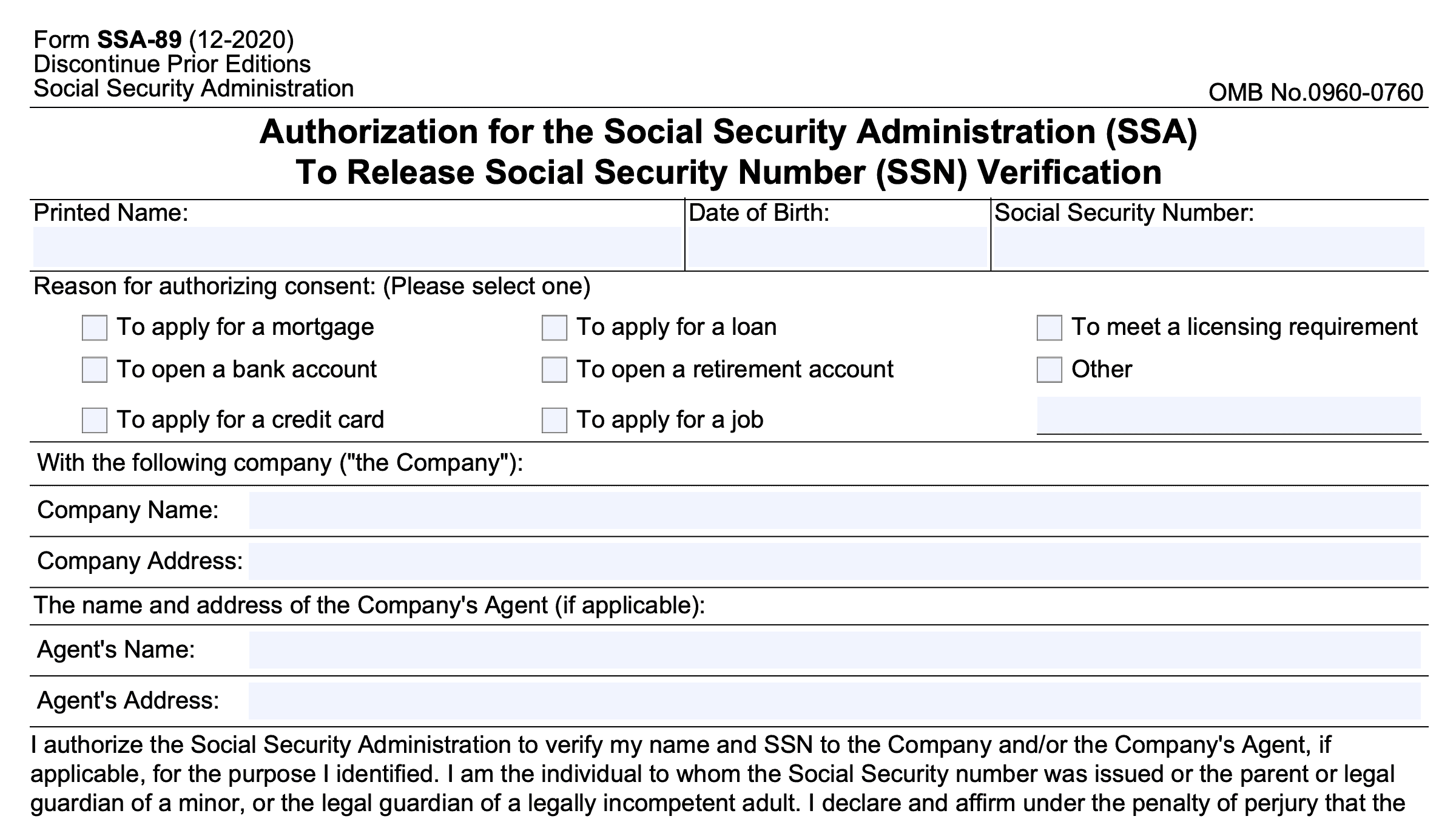 Form SSA 89 A Guide To Your Social Security Number Verification