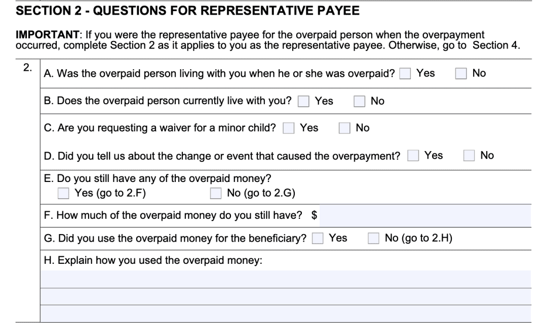 Form SSA 632-BK Instructions - Waiver of Overpayment Recovery