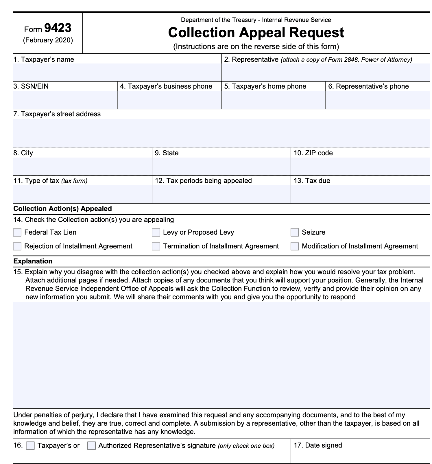 IRS Form 9423 Instructions - Your Collection Appeal Request