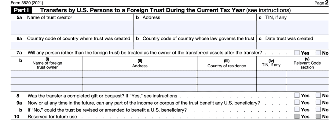 IRS Form 3520-Reporting Transactions With Foreign Trusts