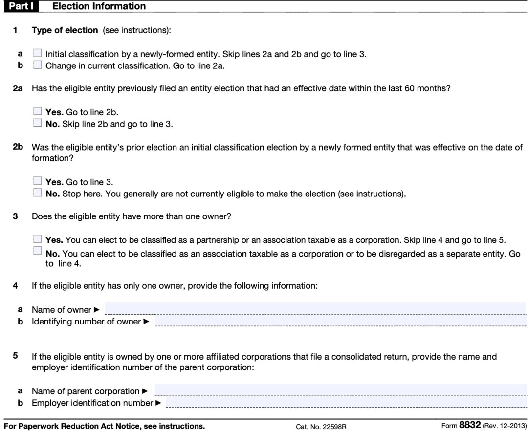 IRS Form 8832 Instructions - Entity Classification Election