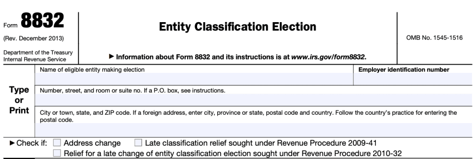 IRS Form 8832 Instructions - Entity Classification Election