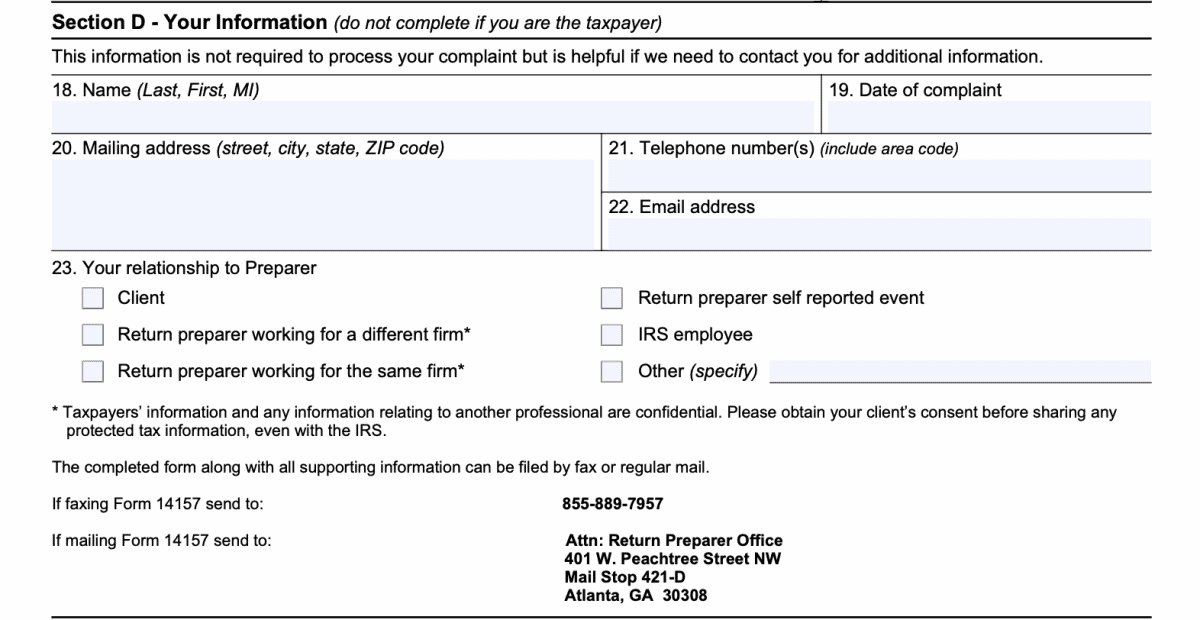 IRS Form 14157 Instructions - Tax Preparer Complaints