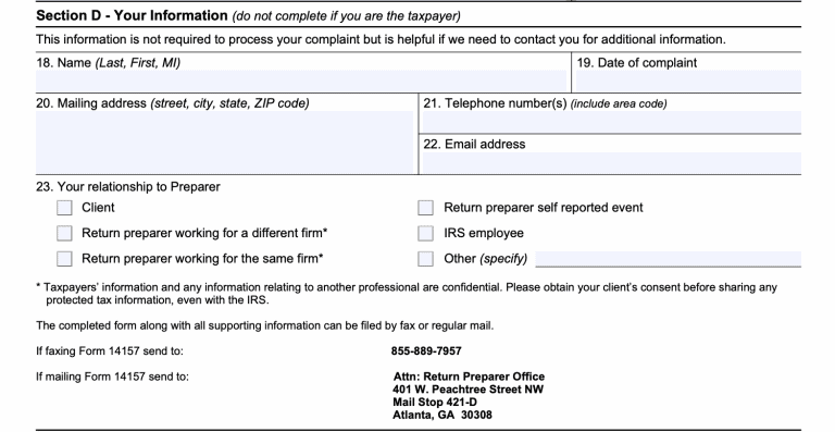 IRS Form 14157 Instructions - Tax Preparer Complaints