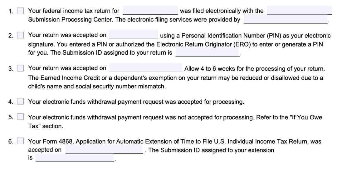 IRS Form 9325 Instructions - ERO Submission Acknowledgement