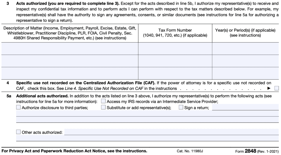 IRS Form 2848 Instructions