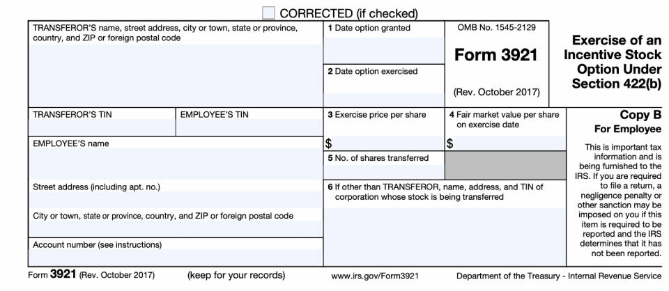 IRS Form 3921 Instructions - Exercising Incentive Stock Options