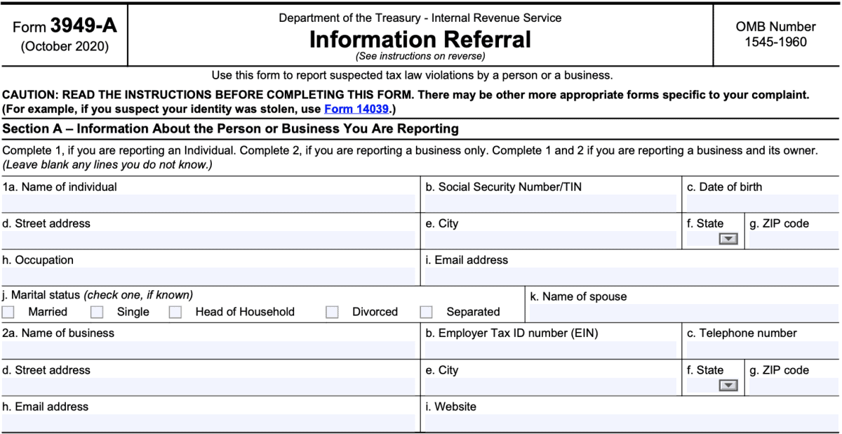 IRS Form 3949-A Instructions