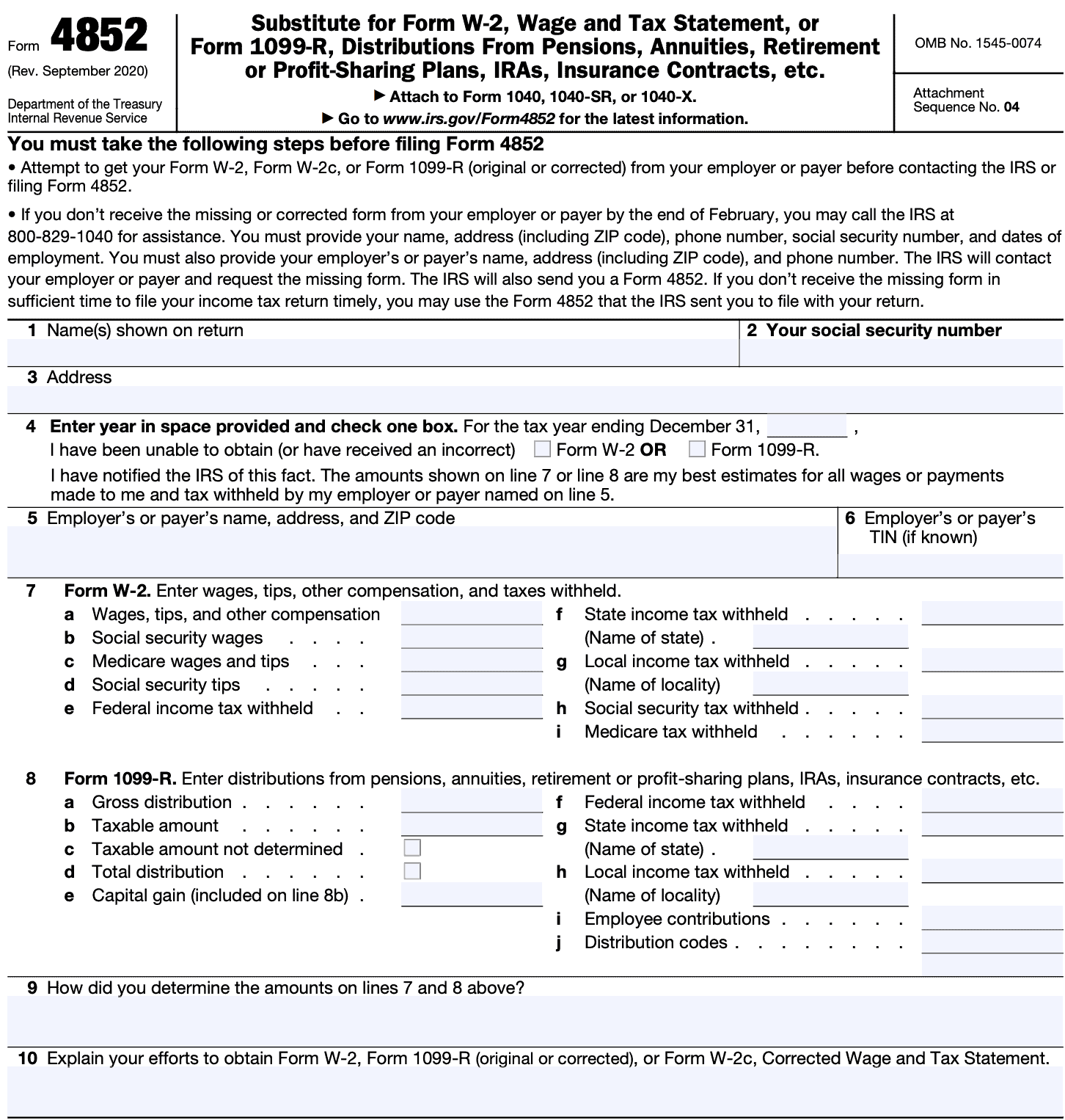 IRS Form 4852 A Guide To Substitute Forms