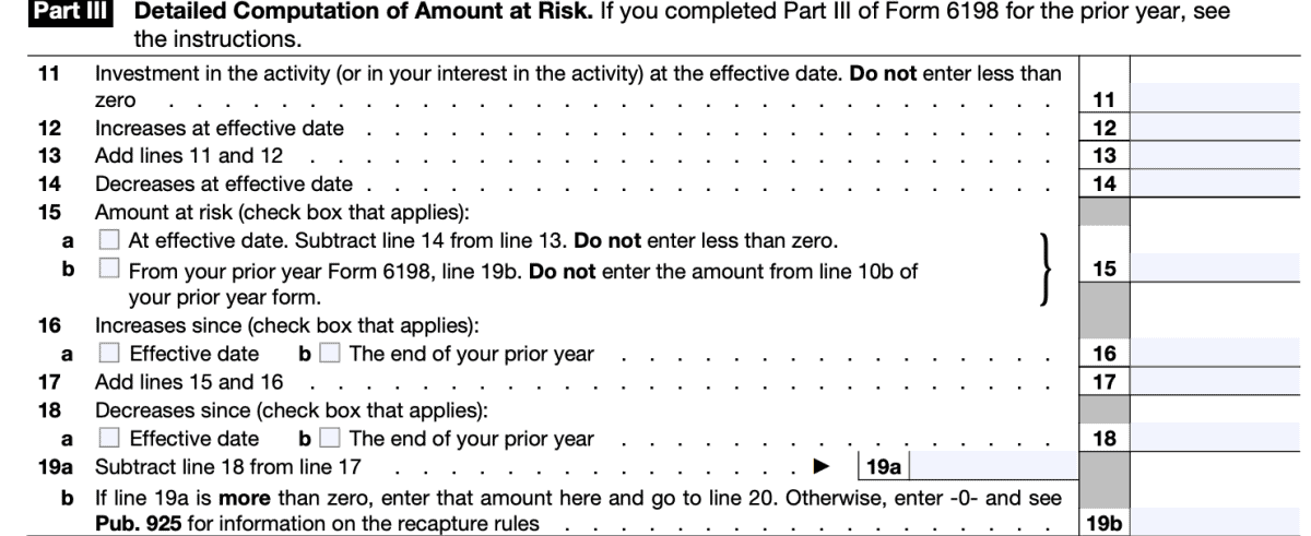 IRS Form 6198 Instructions - At-Risk Limitations