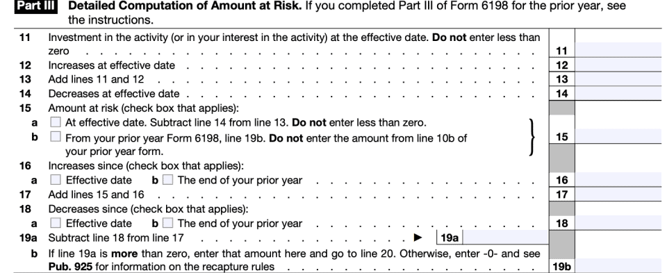 IRS Form 6198 Instructions - At-Risk Limitations