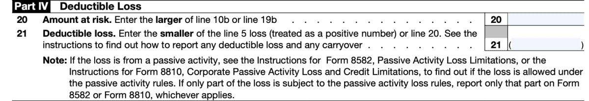 IRS Form 6198 Instructions - At-Risk Limitations