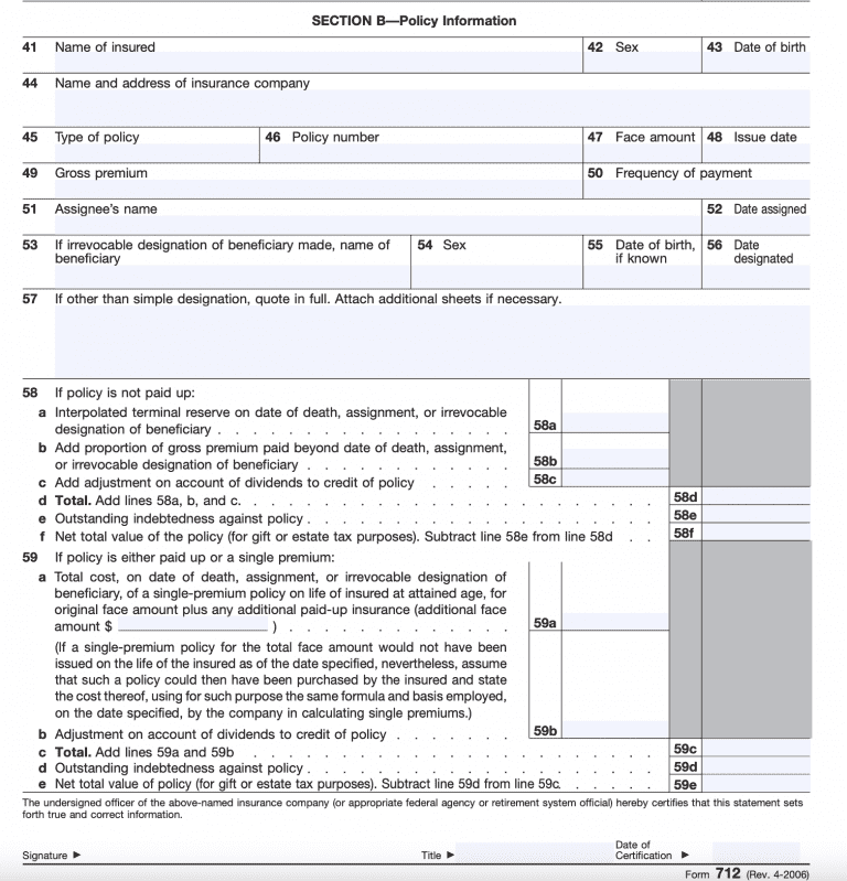 IRS Form 712 Instructions
