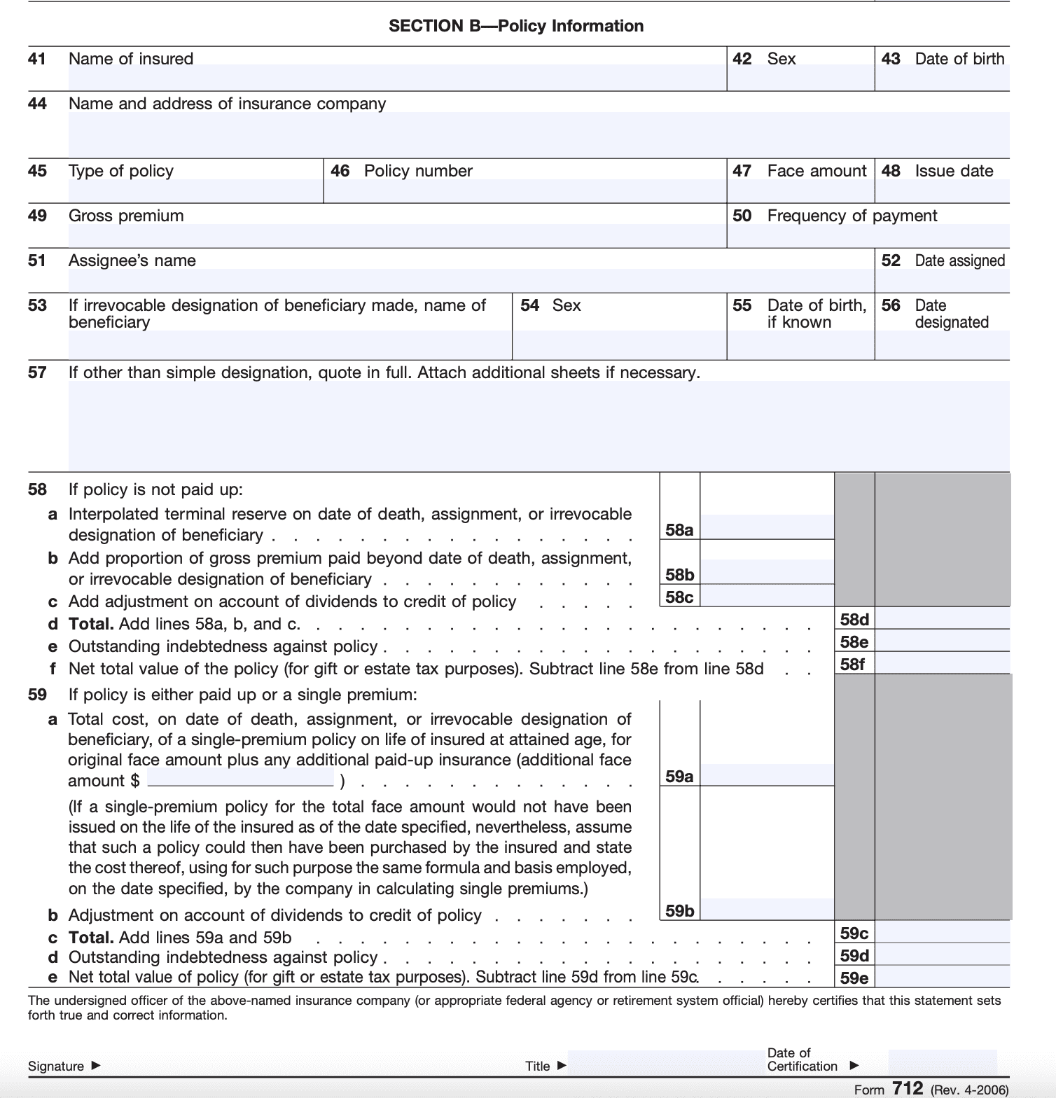 IRS Form 712 Instructions
