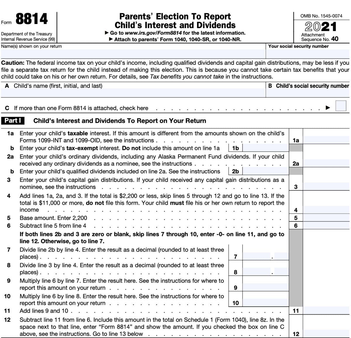 IRS Form 8814 Instructions - Your Child's Interest & Dividends