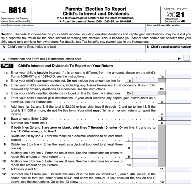 IRS Form 8814 Instructions - Your Child's Interest & Dividends