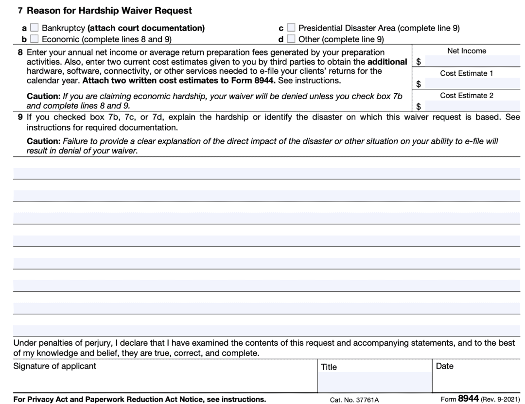 IRS Form 8944 Instructions: Preparer e-File Hardship Waiver Request