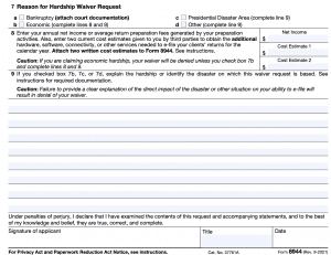 IRS Form 8944 Instructions: Preparer e-File Hardship Waiver Request