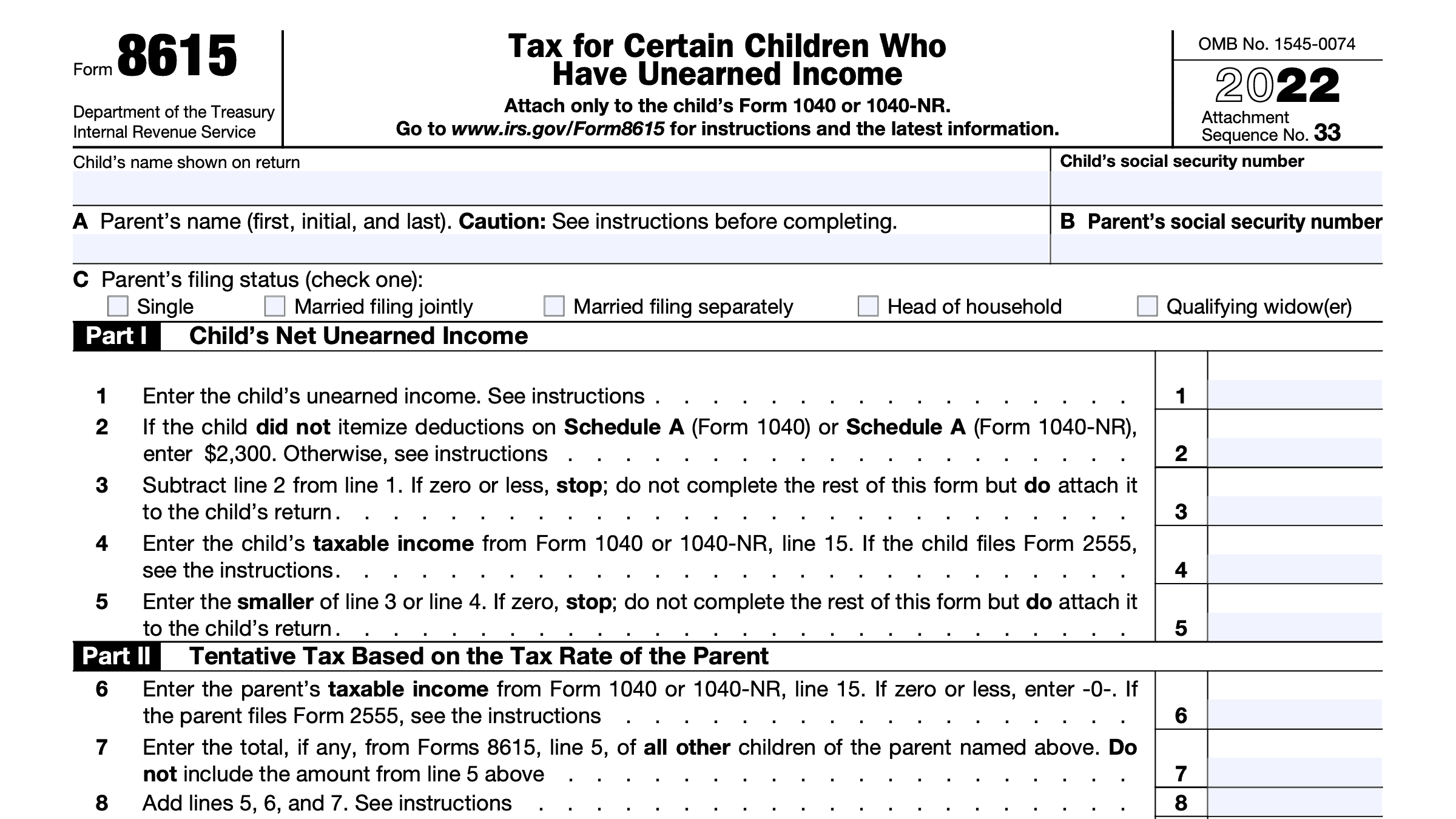 IRS Form 8615 Instructions