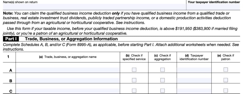 IRS Form 8995-A Instructions