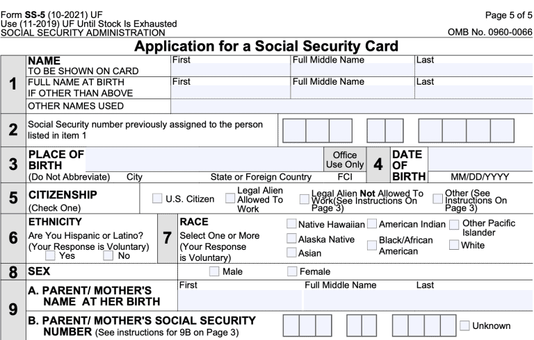 Form SS-5 Instructions - Obtaining a New Social Security Card