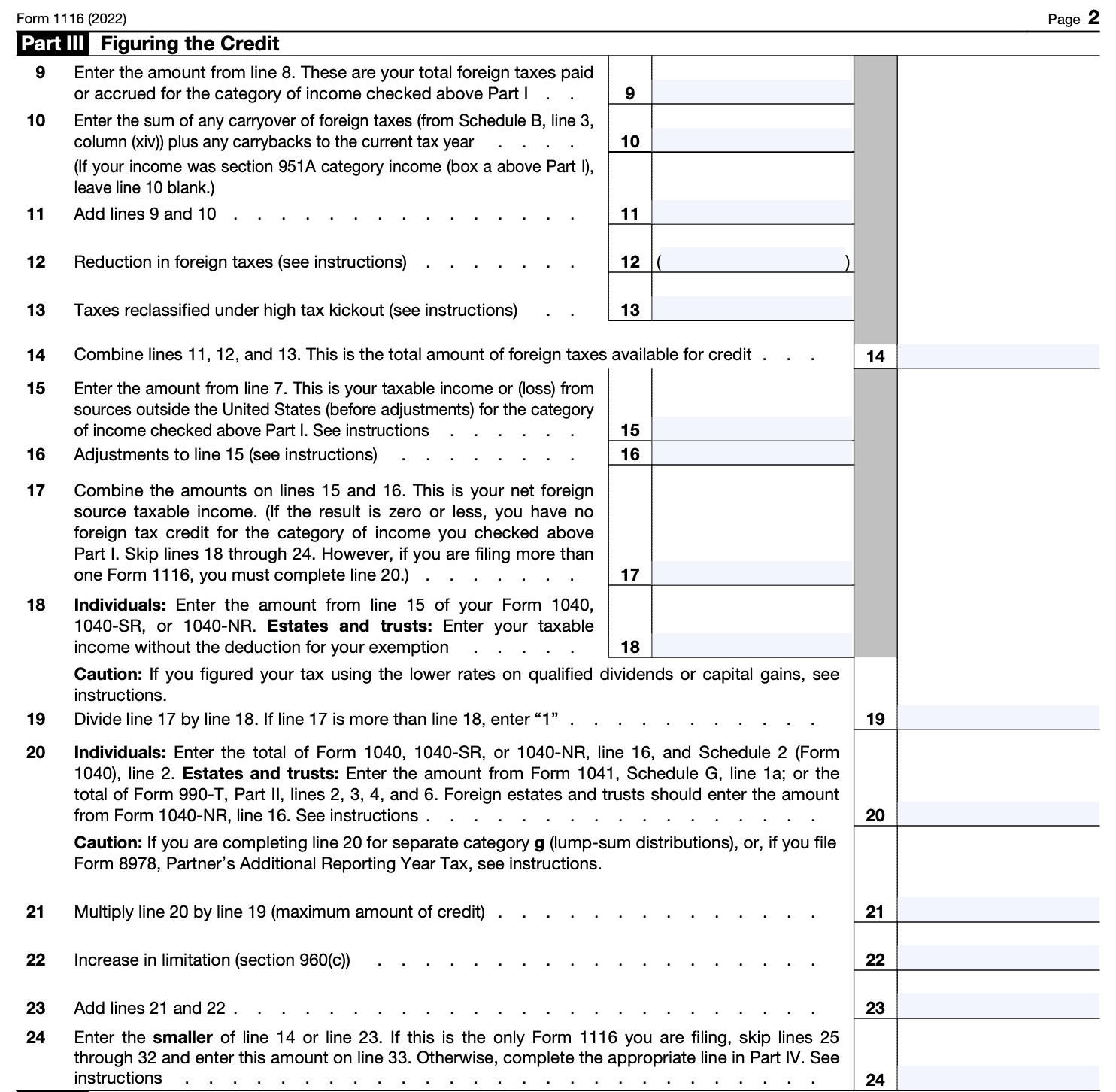 IRS Form 1116 Instructions - Claiming the Foreign Tax Credit
