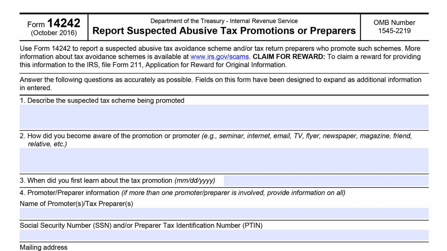 IRS Form 14157-A Instructions - Preparer Fraud or Misconduct
