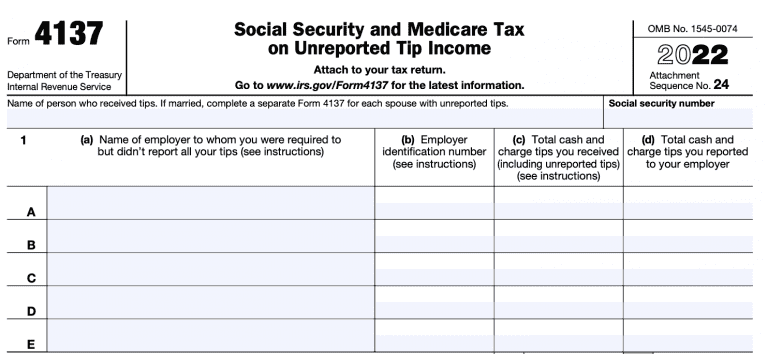 IRS Form 4137 Instructions - Unreported Tip Income