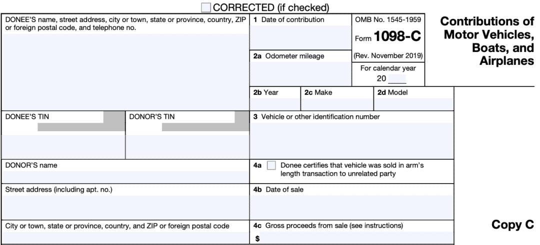 IRS Form 1098-C Instructions - Qualified Vehicle Contributions