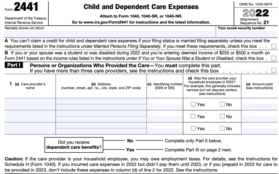 IRS Form 2441 Instructions - Child and Dependent Care Expenses