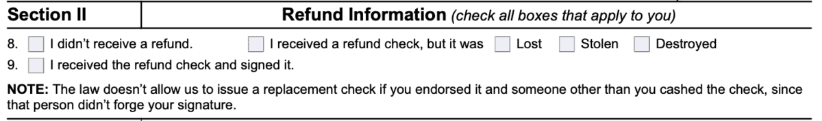 IRS Form 3911 Instructions - Replacing A Lost Tax Refund Check