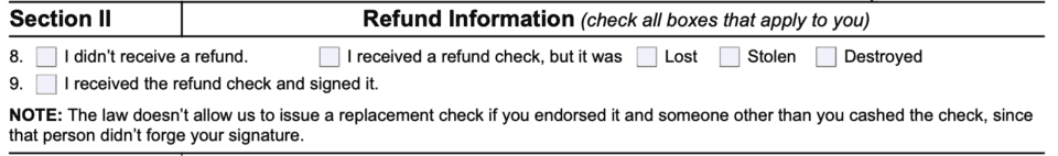 IRS Form 3911 Instructions - Replacing A Lost Tax Refund Check