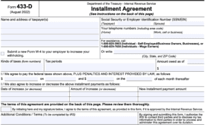 IRS Form 433-D Instructions - Setting Up An Installment Agreement