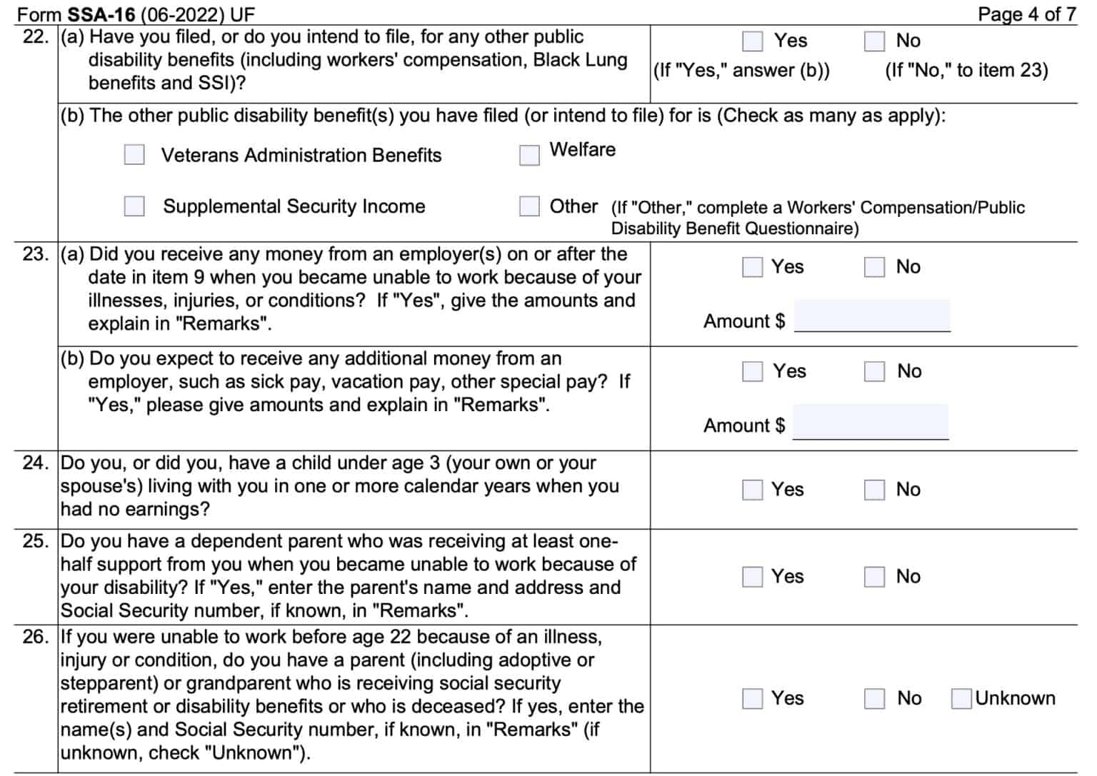 Form SSA 16 Instructions - Filing Your Disability Benefits Claim