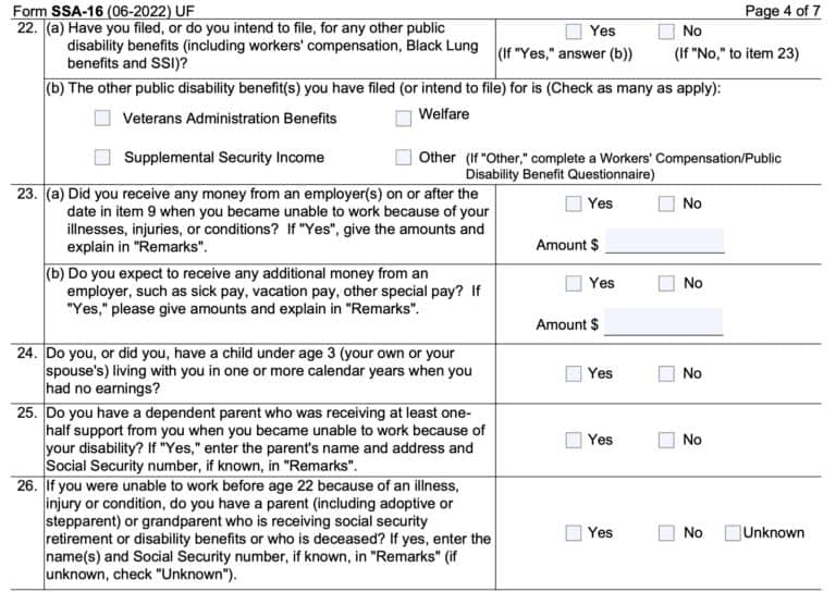 Form SSA 16 Instructions - Filing Your Disability Benefits Claim