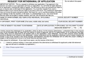 Form SSA-521 Instructions - Withdrawing Your Application