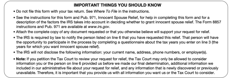 IRS Form 8857 Instructions - Innocent Spouse Relief