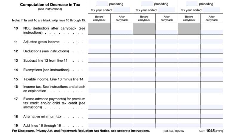 IRS Form 1045 Instructions - Applying For A Tentative Refund