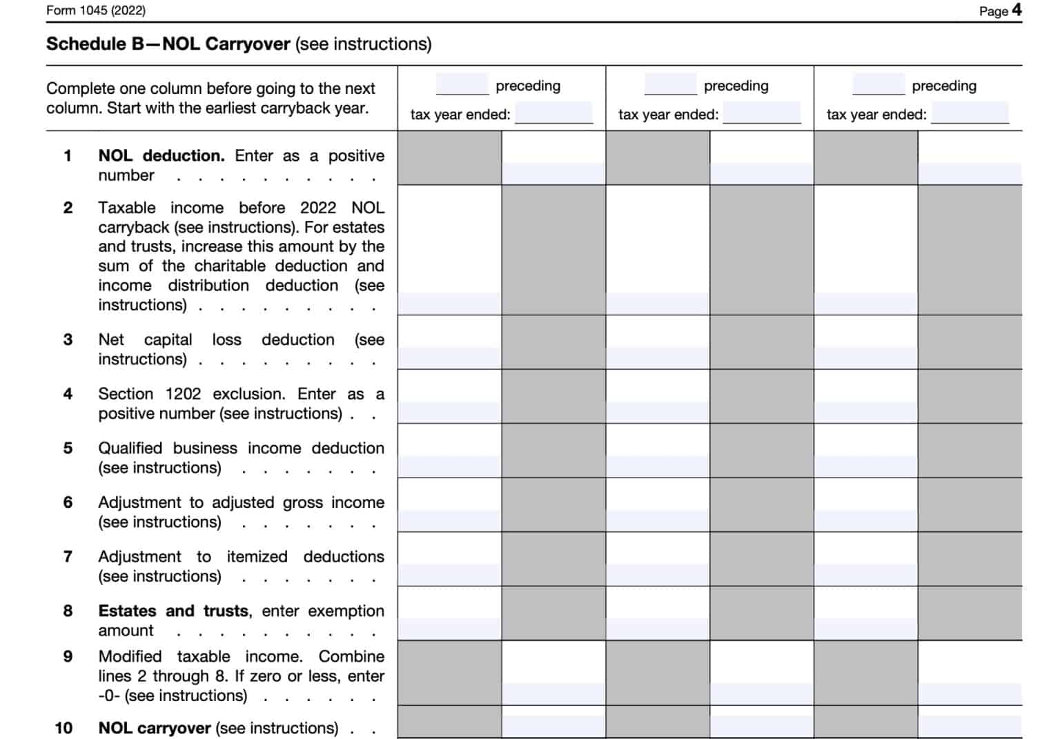 IRS Form 1045 Instructions - Applying For A Tentative Refund