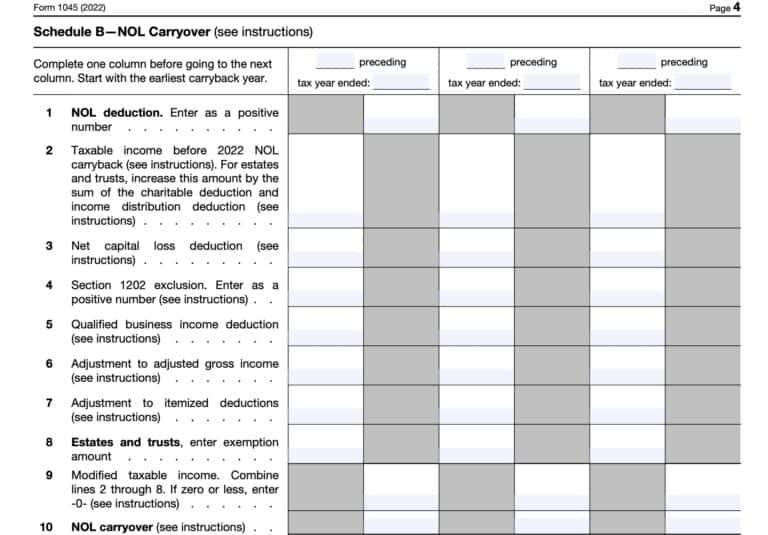 IRS Form 1045 Instructions - Applying For A Tentative Refund