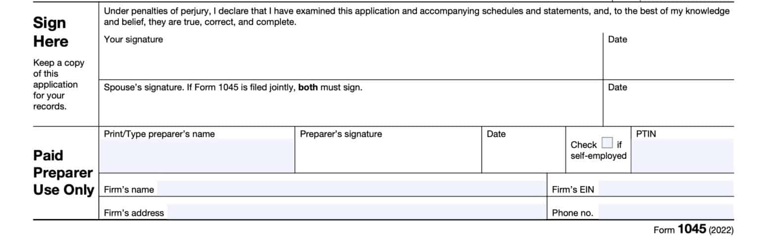IRS Form 1045 Instructions - Applying For A Tentative Refund