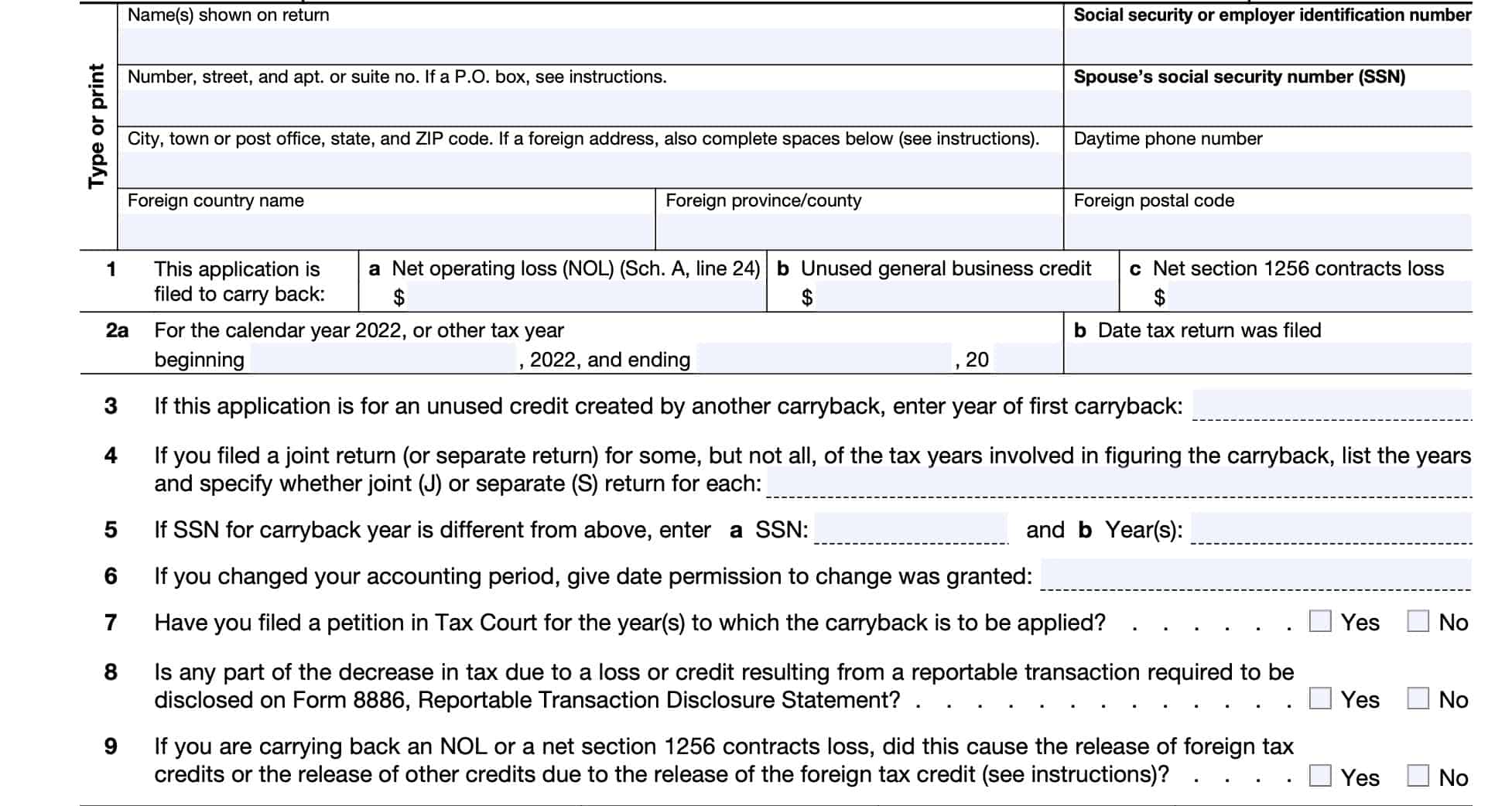 IRS Form 1045 Instructions Applying For A Tentative Refund