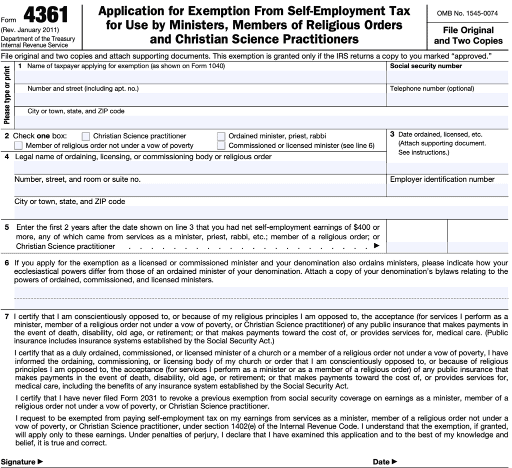 IRS Form 4361 Instructions - Self-Employment Tax Exemption